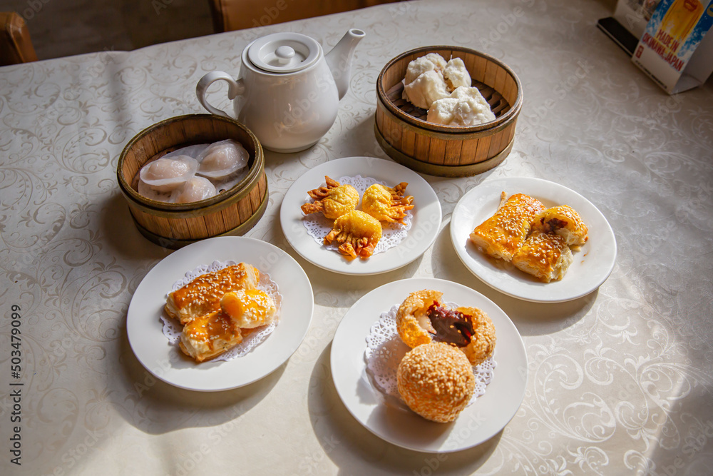 Dim sum platter combo set of traditional Cantonese yum-cha Asian ...