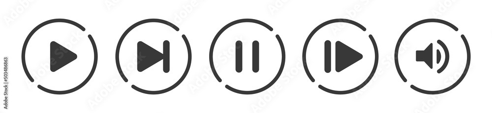 Set of video media player icons vector set. Multimedia music audio ...