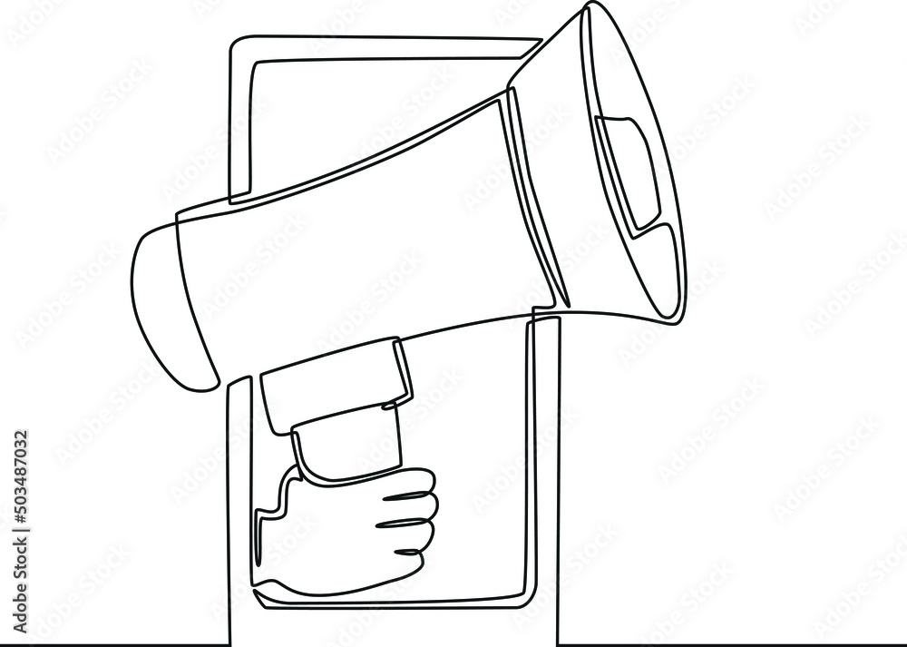 Continuous one line drawing hand hold a toa on screen smartphone ...