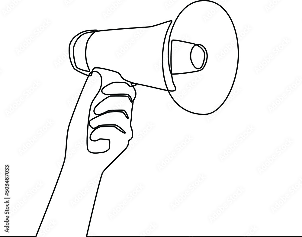 Continuous one line drawing hand hold a Toa to announcement . Digital ...