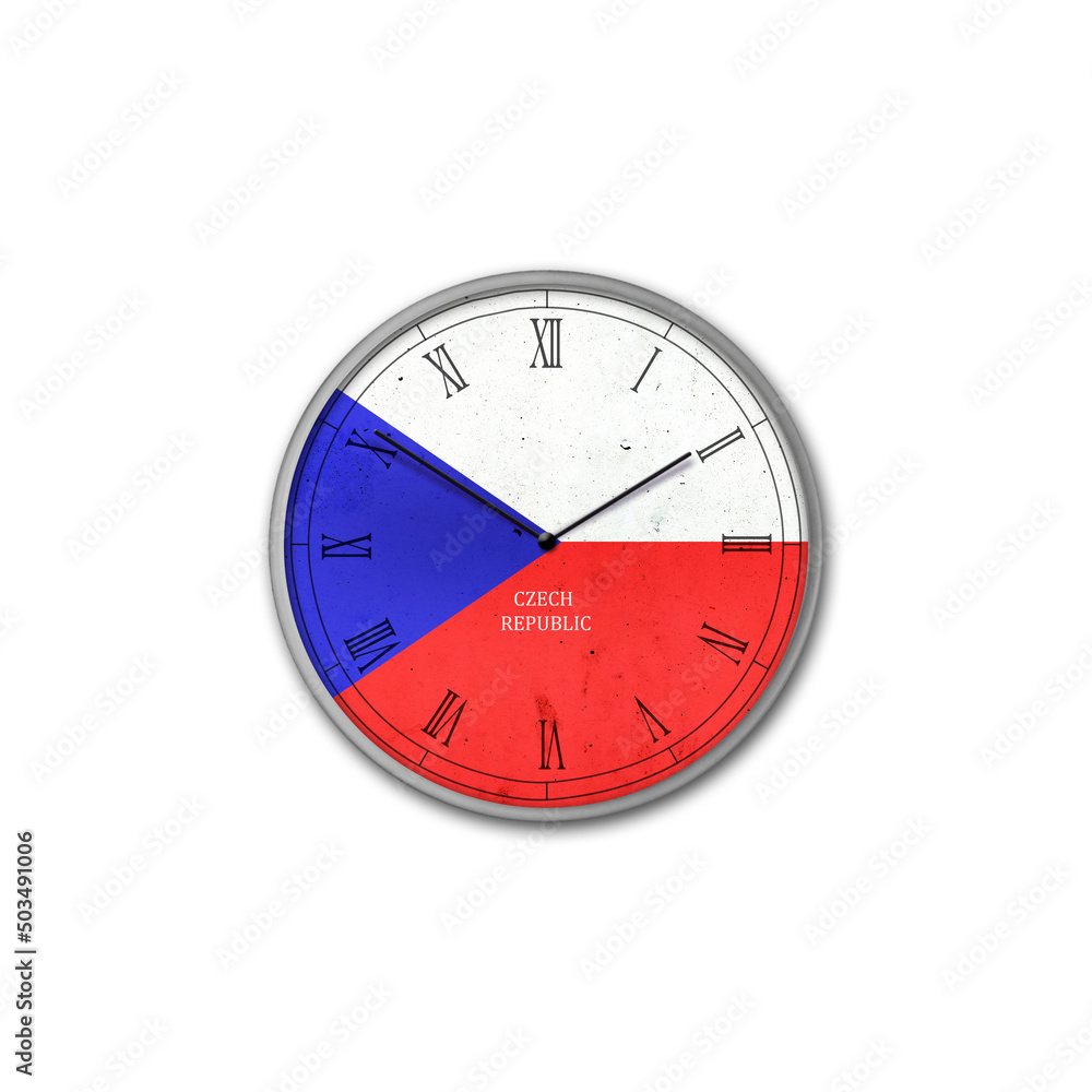 Wall clock in the color of the Czech Republic flag. Signs and symbols ...