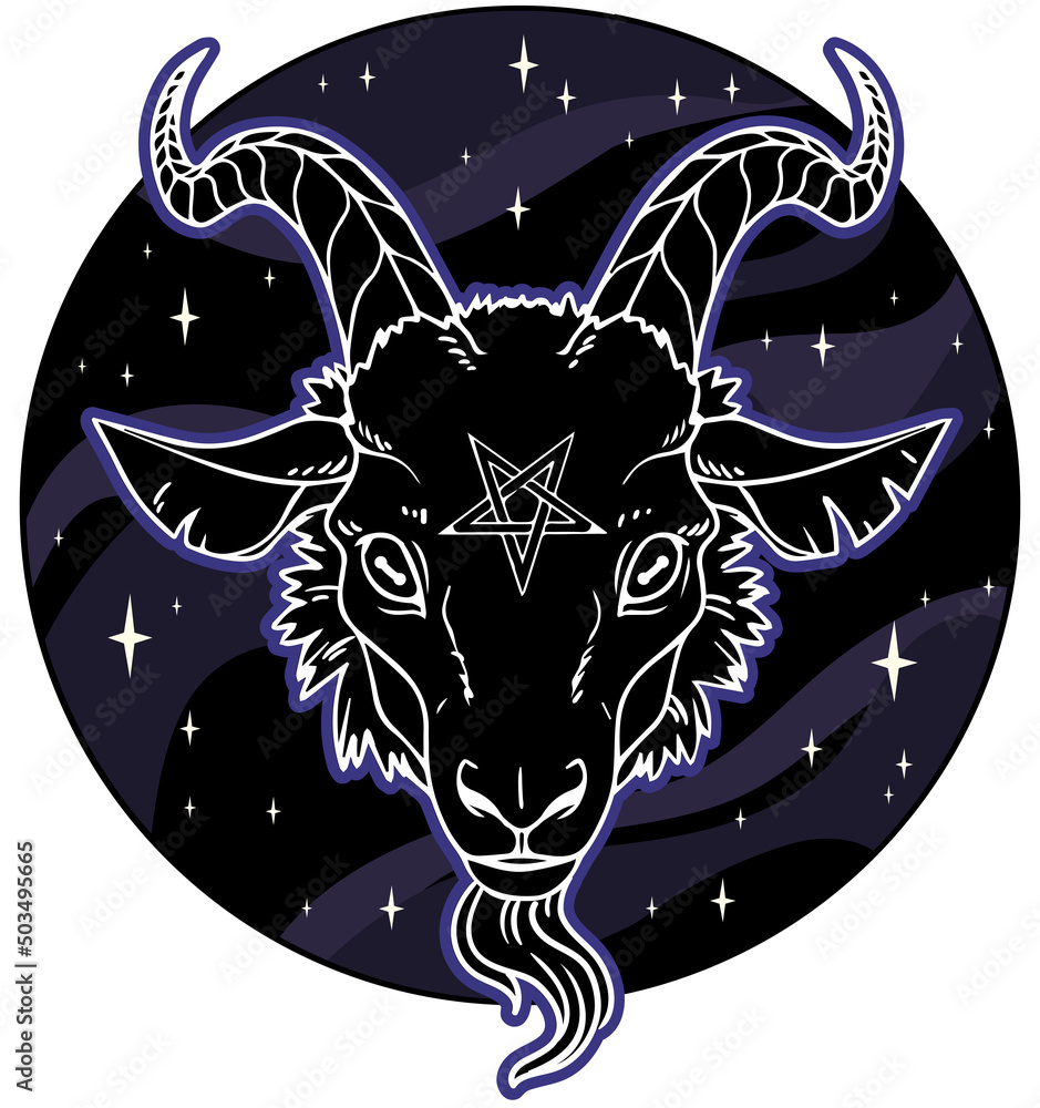Baphomet head in black circle with stars. Mystical symbol. Vector ...