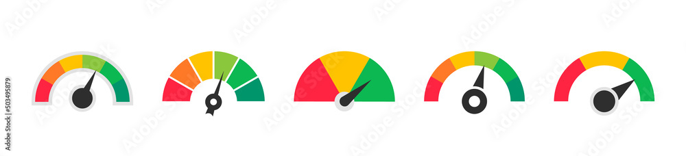 Vetor de Speedometer icons. Colored scale speedometers. Gauge ...