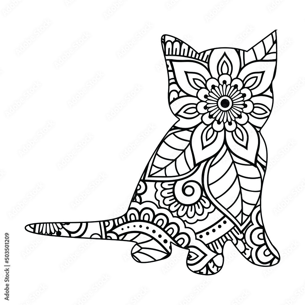 Mandala Cat Coloring Page For Kids Stock Vector | Adobe Stock