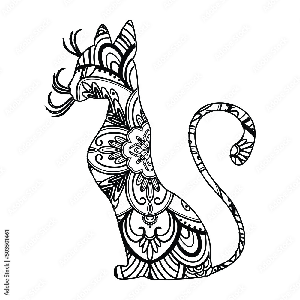 Mandala Cat Coloring Page For Kids Stock Vector | Adobe Stock