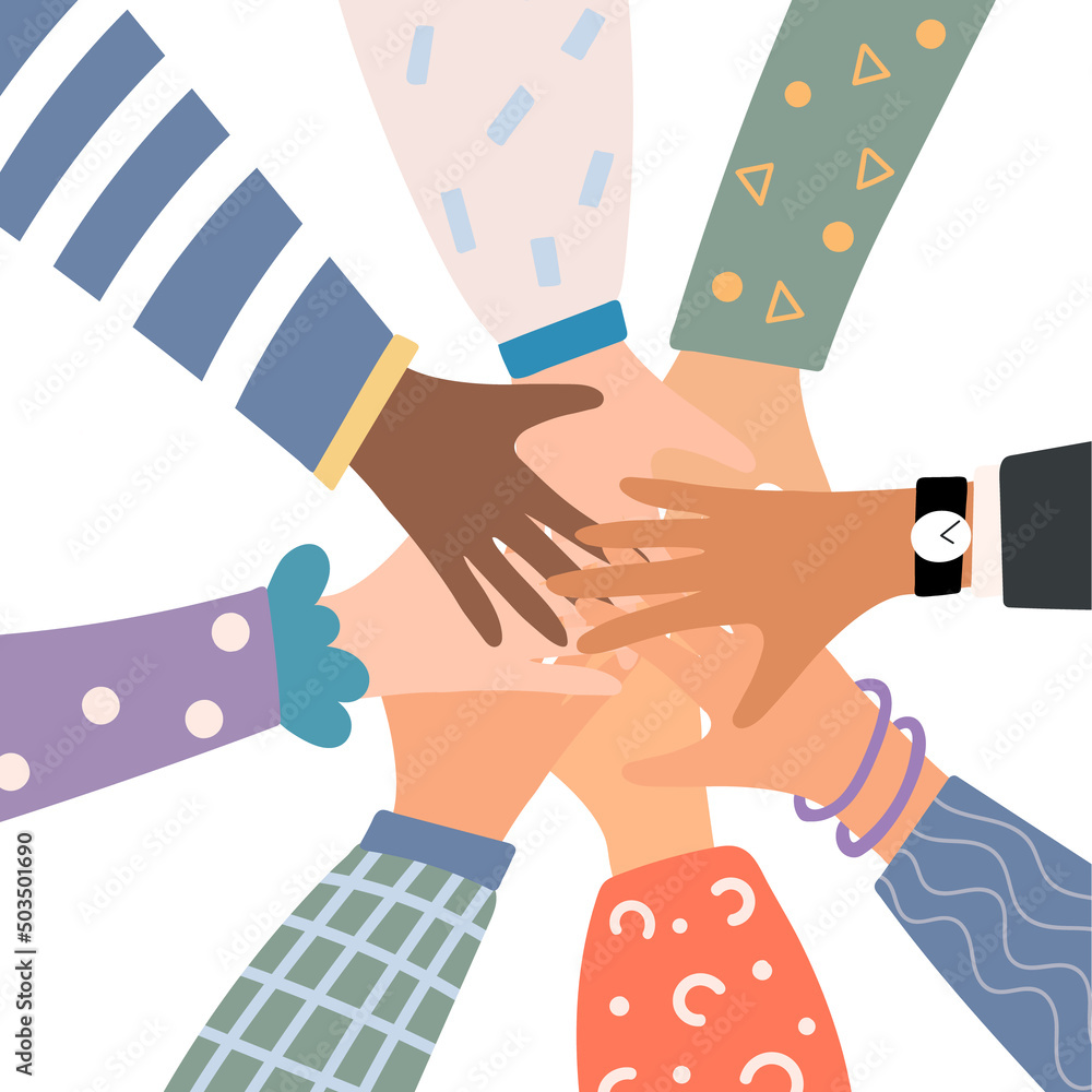 Diverse people put together hands. Teamwork of team building ...