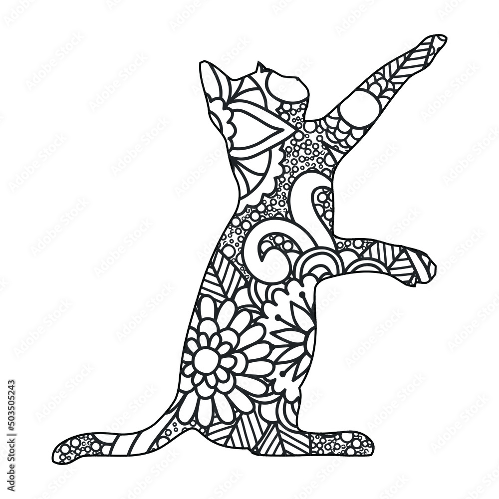 Mandala Cat Coloring Page For Kids Stock Vector | Adobe Stock