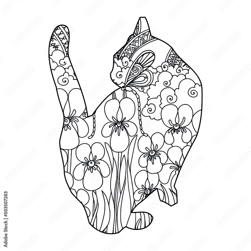 Mandala Cat Coloring Page For Kids Stock Vector | Adobe Stock