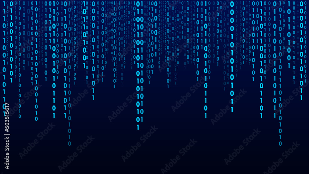 Matrix Background Cyber Security With Binary Code Rapidly Falling Randomly Blue Numbers