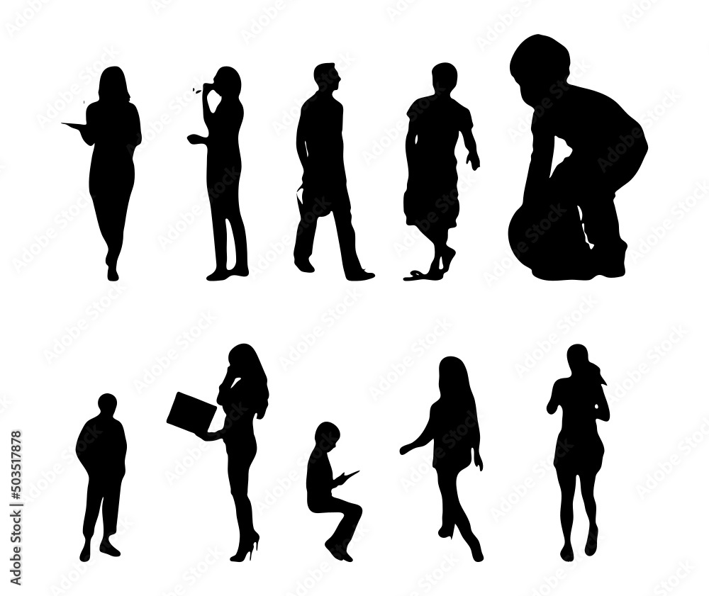 Poster Vector silhouettes, Outline silhouettes of people, Contour ...