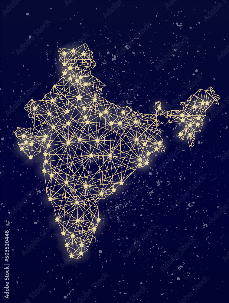 Glowing map of India on the night sky Stock Vector | Adobe Stock