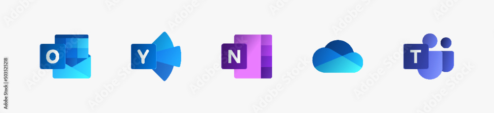 Office 365 logo bundle: Outlook logo, OneNote logo, Yammer logo, Teams ...