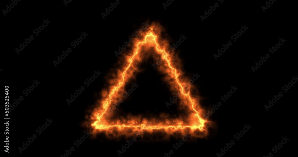 Fire triangle on a black background. Abstract hot triangle, flame frame ...