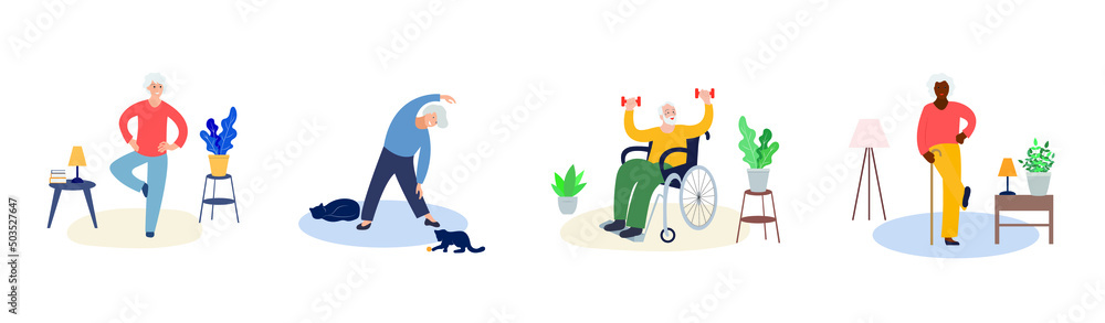 Vector Elderly Active Seniors Set, Cartoon Style People, Different ...