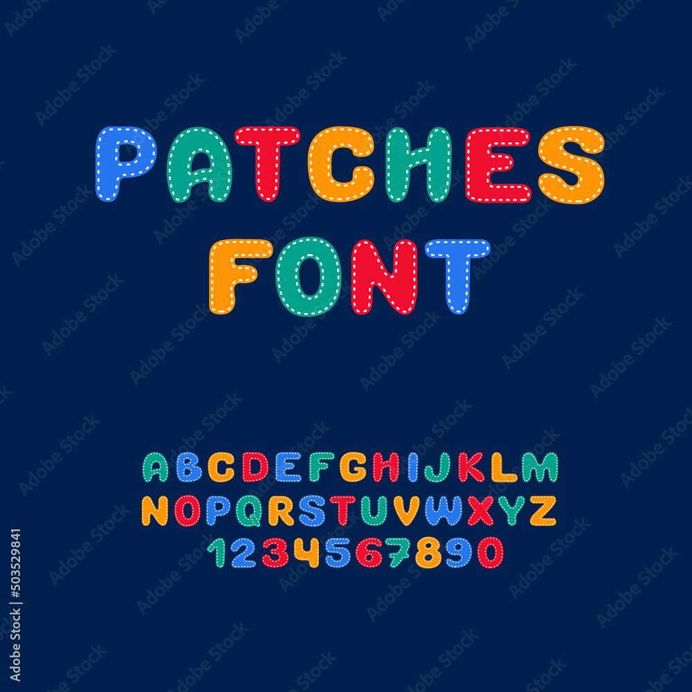 Patches font. English alphabet and numbers from 0 to 9. Stock Vector ...
