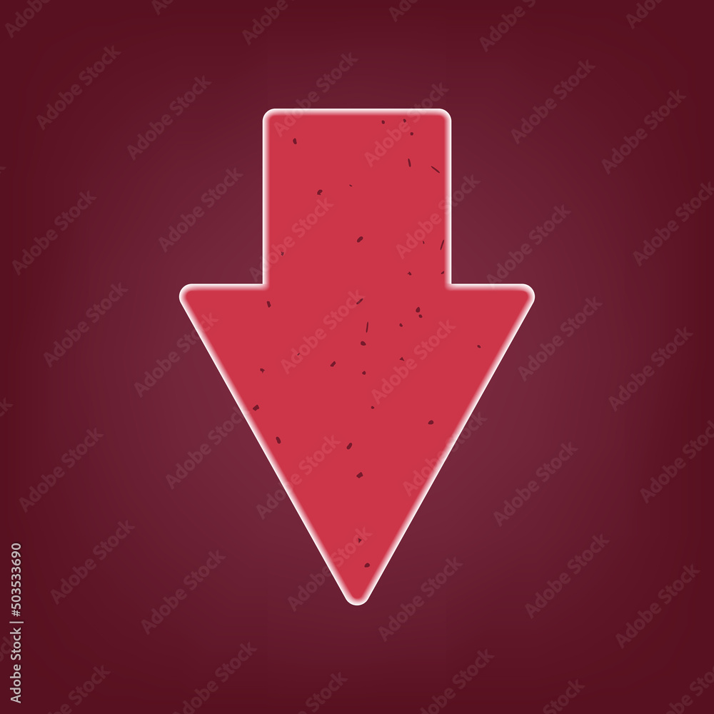 3d red arrow down. Direction icon or pointer. The concept of decreasing ...