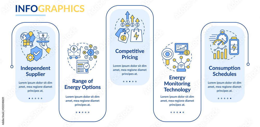 Vetor de Energy strategy key elements rectangle infographic template ...