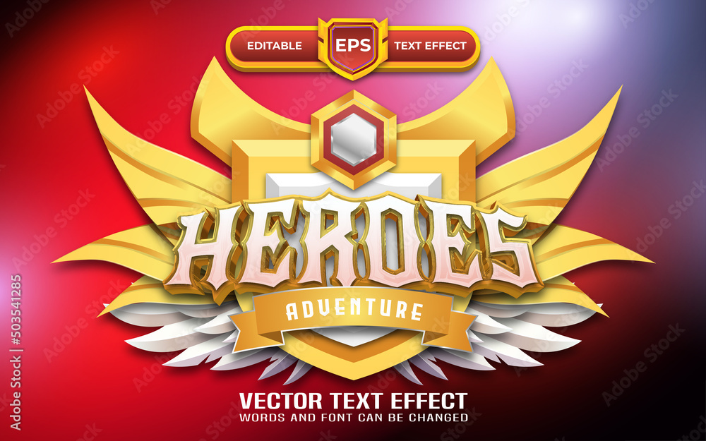 Heroes adventure 3d game logo with editable text effect Stock Vector ...