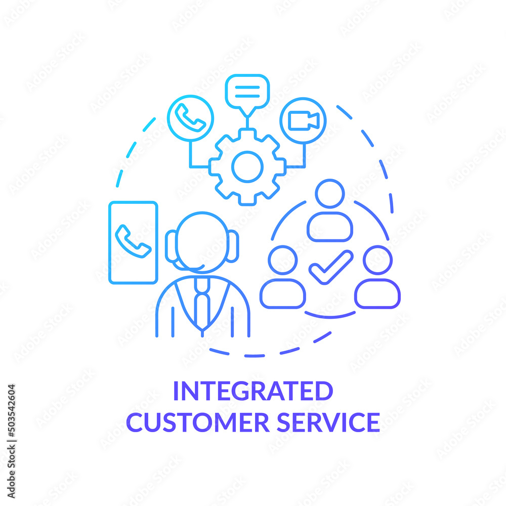 Integrated customer service blue gradient concept icon. Client support ...