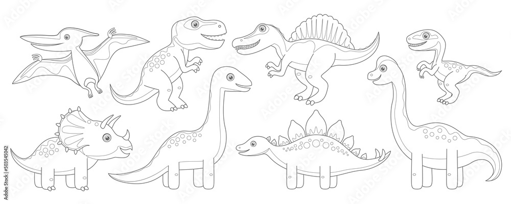 Dinosaur coloring page. Cartoon vector outline dinosaur. Stegosaurus ...