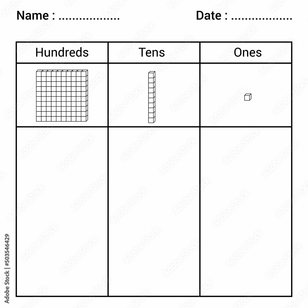 place value chart work. one tens and hundreds Stock Vector | Adobe Stock