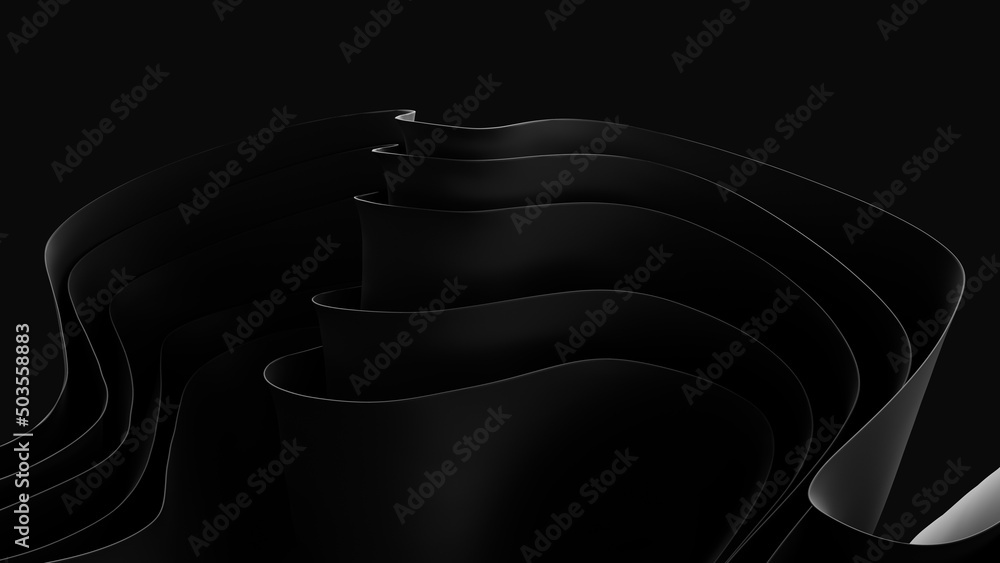 Abstract black background. Curvy layers wallpaper. 3d rendering Stock ...
