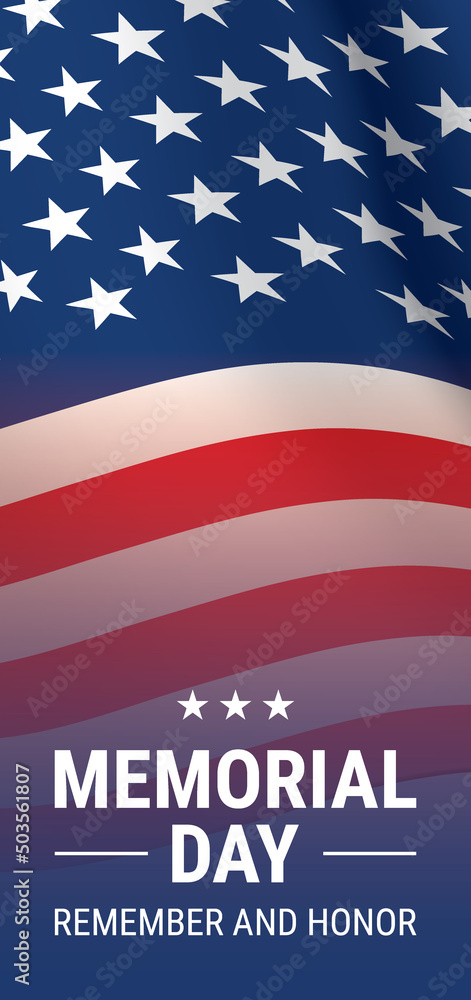 Vetor de Memorial Day vertical flyer vector design, with waving closeup ...