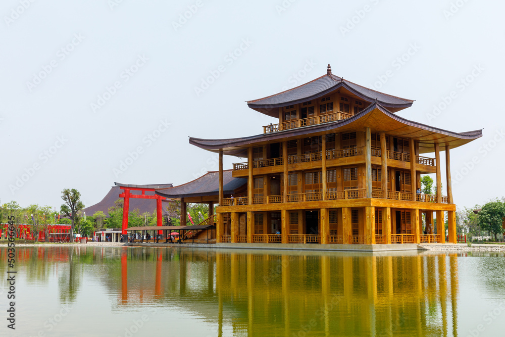 Japanese wooden castle at Hinoki Land Chai Prakan District Chiang Mai ...