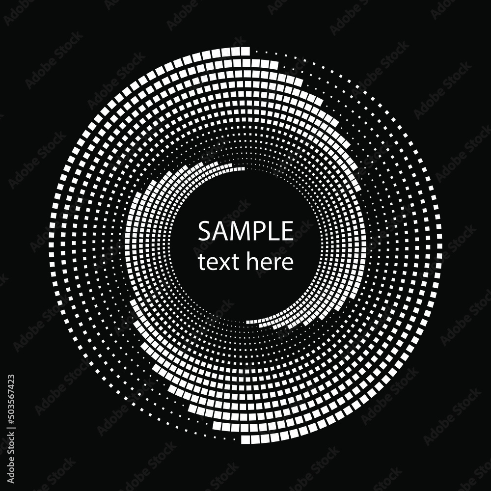 White halftone squares in circle form. Geometric art. Trendy design ...