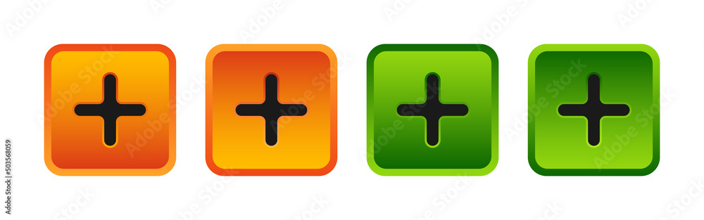 Plus button. Square buttons with a gray plus. Vector clipart isolated ...