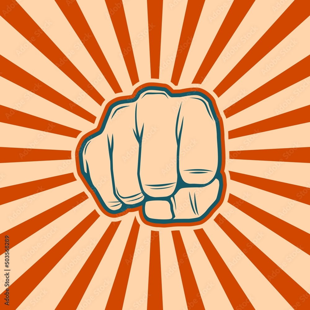 Hand Punch Fist Gesture Front View Propaganda Poster Background Vector ...