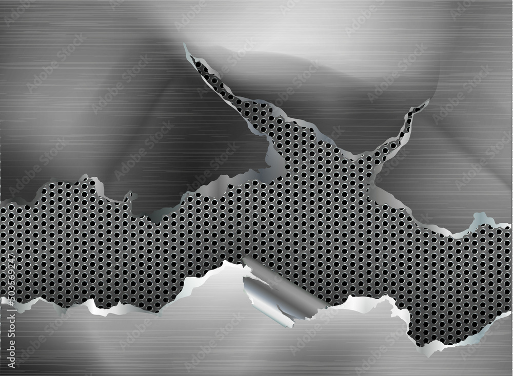 ragged Hole torn in ripped metal on steel background Stock Vector ...