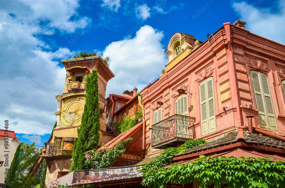 Beautiful Clock Tower of puppet theater Rezo Gabriadze in historical ...