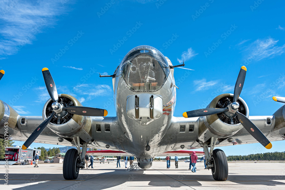 B17 Flying Fortress Bomber Aluminum Overcast USAF WWII Aircraft pictured in Flagstaff Arizona ...