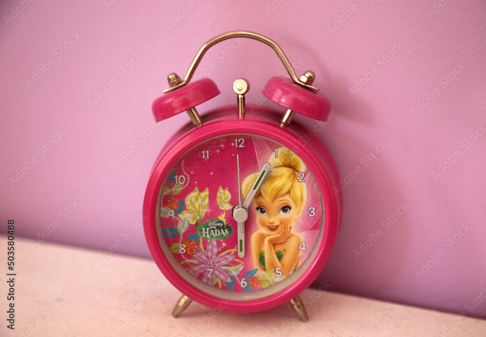Tinker Bell alarm clock. Disney Fairies. Cartoon pink clock for ...