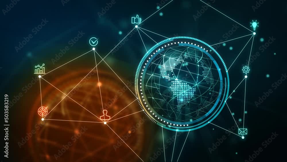 Cloud computing, Global Network - Futuristic blue globe with pixel ...