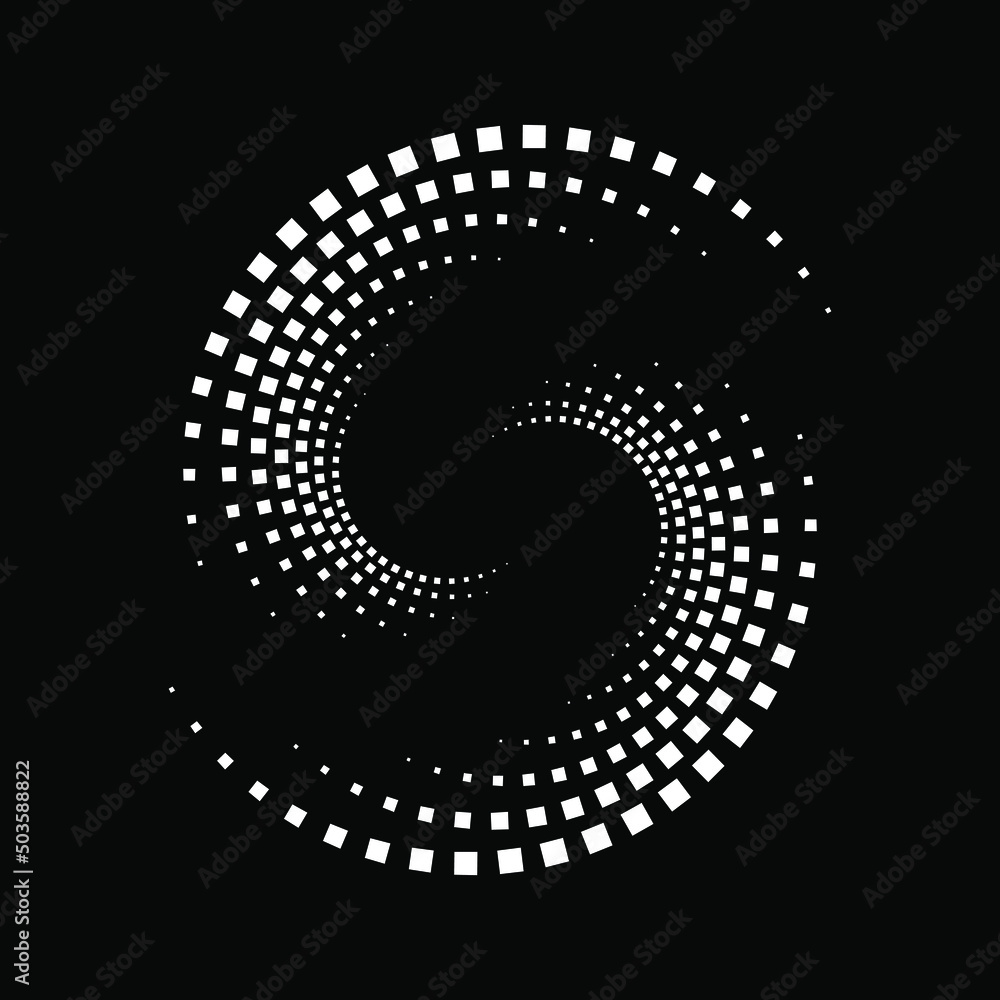 White halftone square dots in spiral form. Geometric art. Trendy design ...