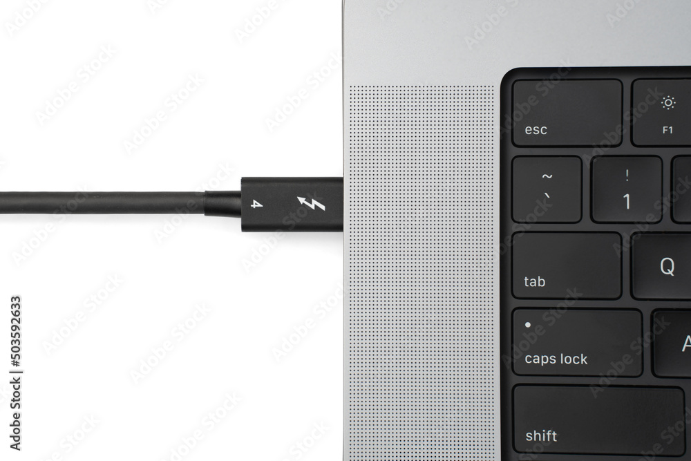 Thunderbolt 4 Cable Plugged Into Open Charging Laptop Computer Isolated ...