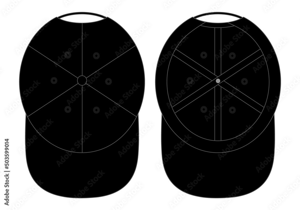 Black Hip Hop Cap With Top-Under View Template On White Background ...