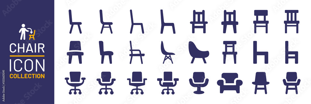 Chair icon collection. Office chair, armchair and sofa icon isolated on ...