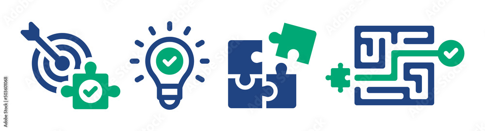 Solution icon set. Strategy and challenge symbol vector illustration ...