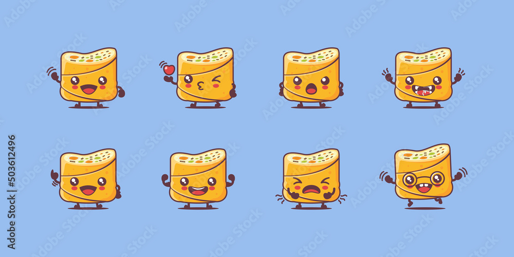 cute spring rolls cartoon. food vector illustration. with different ...