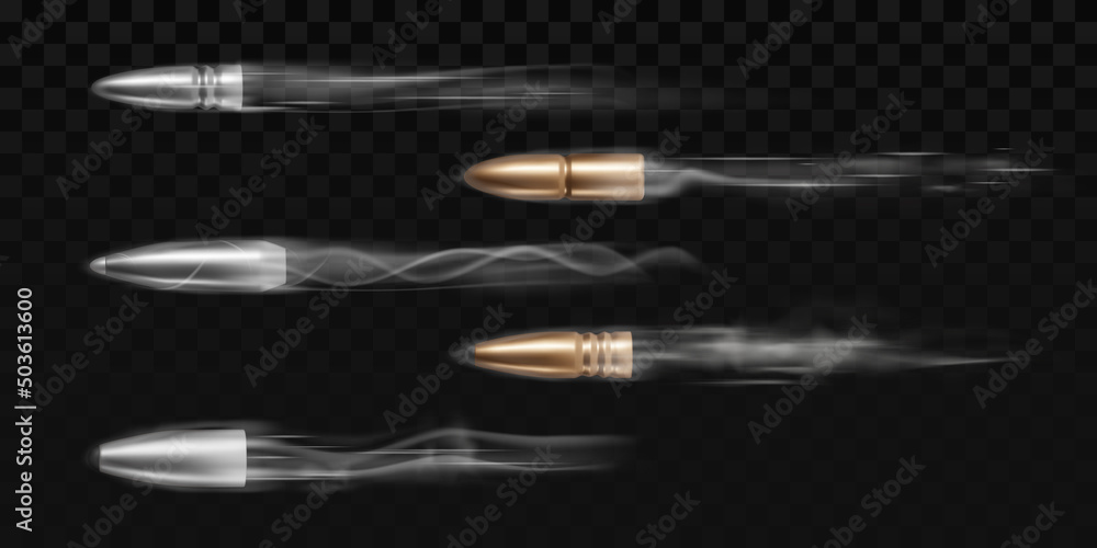 Fired bullets with smoke traces isolated on transparent background ...