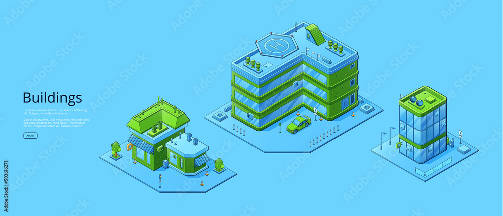 Poster of modern city buildings. Vector horizontal banner of urban ...