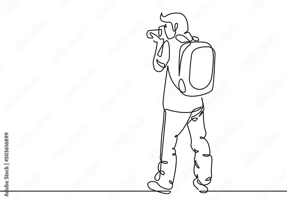 Photographer Line Art Drawing. Man with a Camera Minimalist Black Lines ...