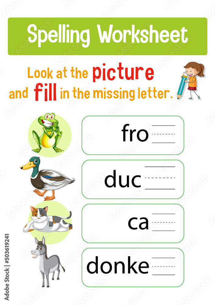 Worksheet design for spelling words Stock Vector | Adobe Stock
