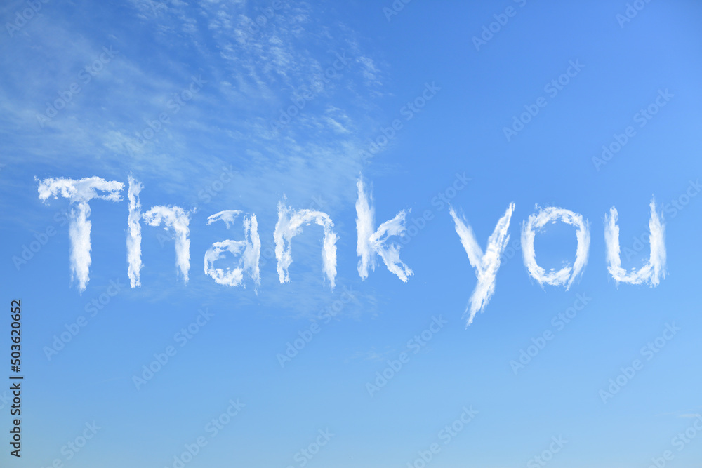 Text THANK YOU made of clouds in blue sky Stock Photo | Adobe Stock