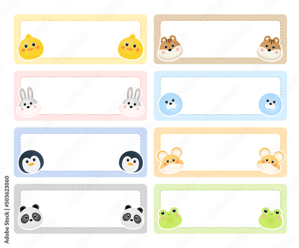 A collection of cute animal label stickers illustration set. Memo ...