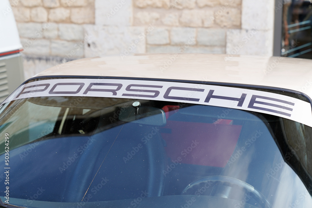 Porsche 911 classic sport vintage car iconic front logo sign and text ...