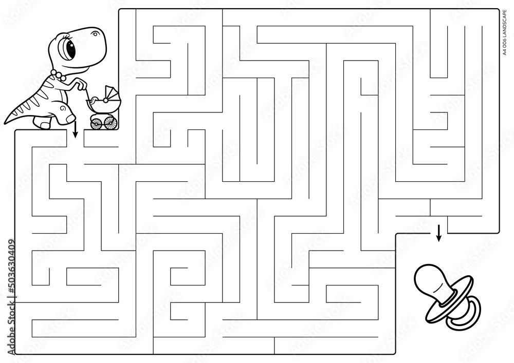 Vector black line printable maze. Format A4. Coloring book educational ...